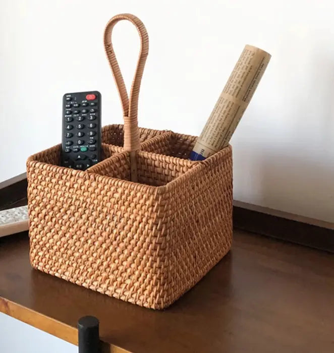 Rattan 4 Compartment Basket with Handle - Hold Utensils, Condiments, B ...